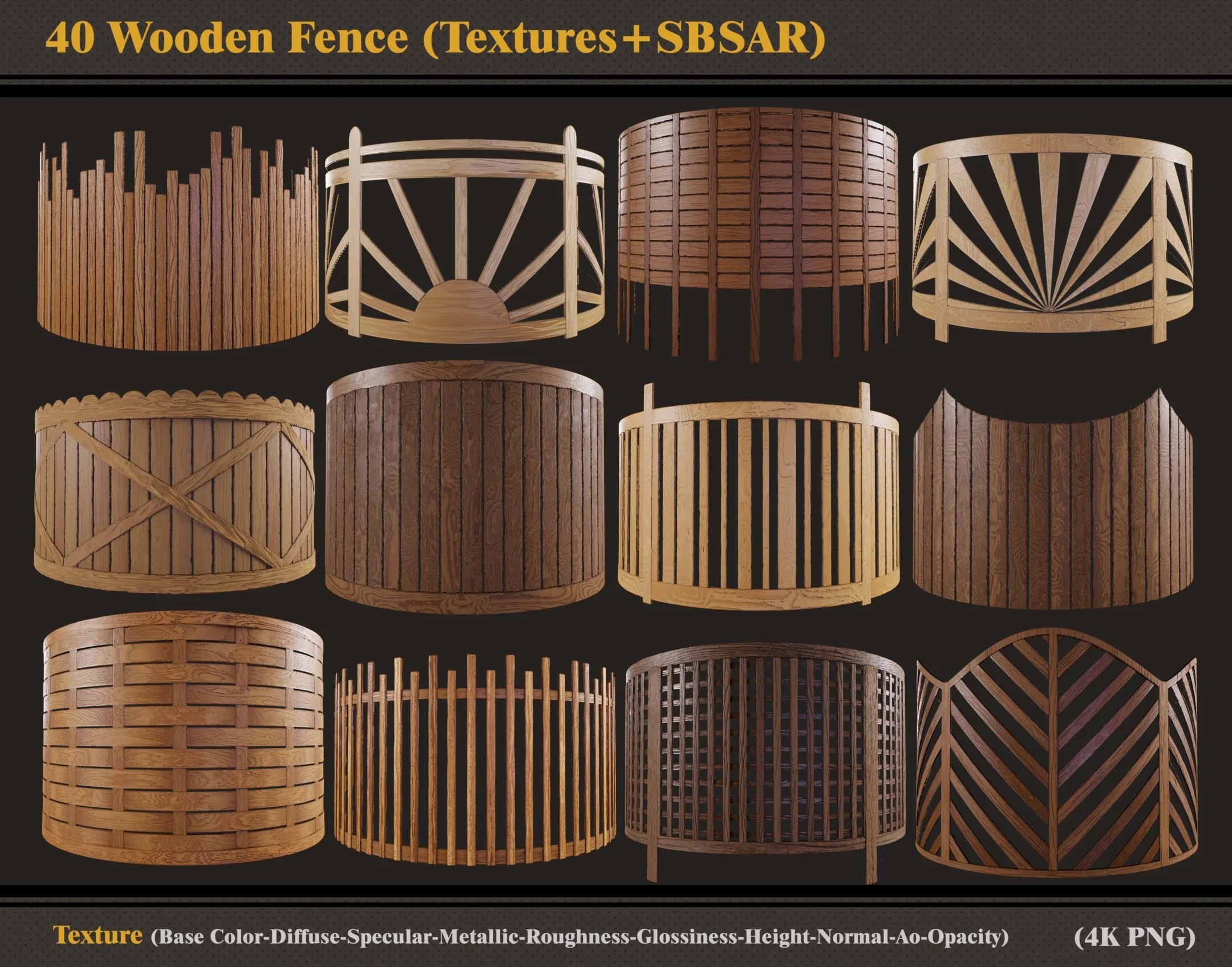 40 Wooden Fence(Textures+SBSAR0 - FlippedNormals