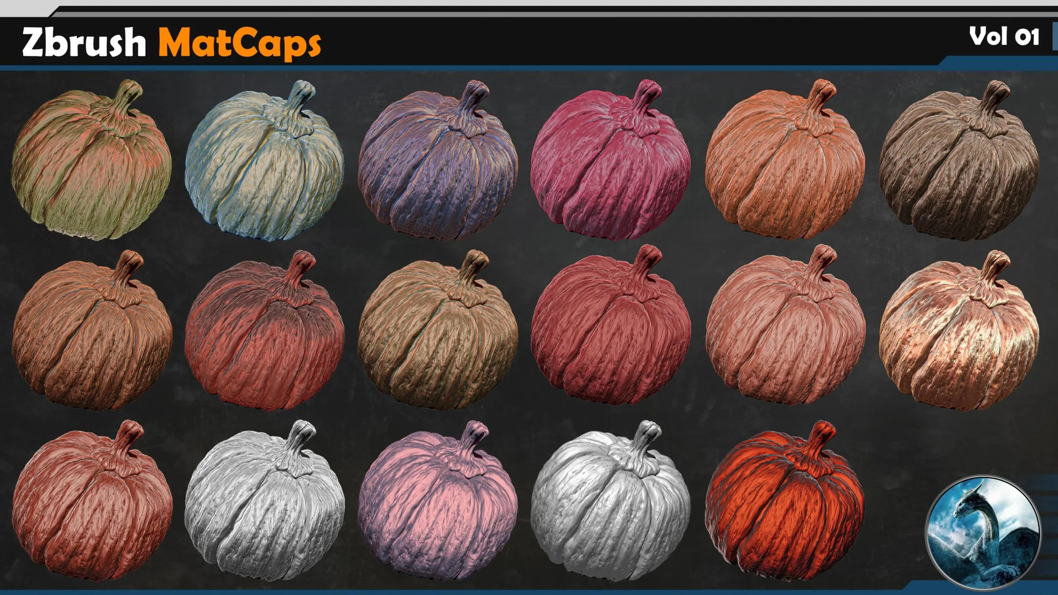 40 Zbrush MatCaps Vol 01 - FlippedNormals