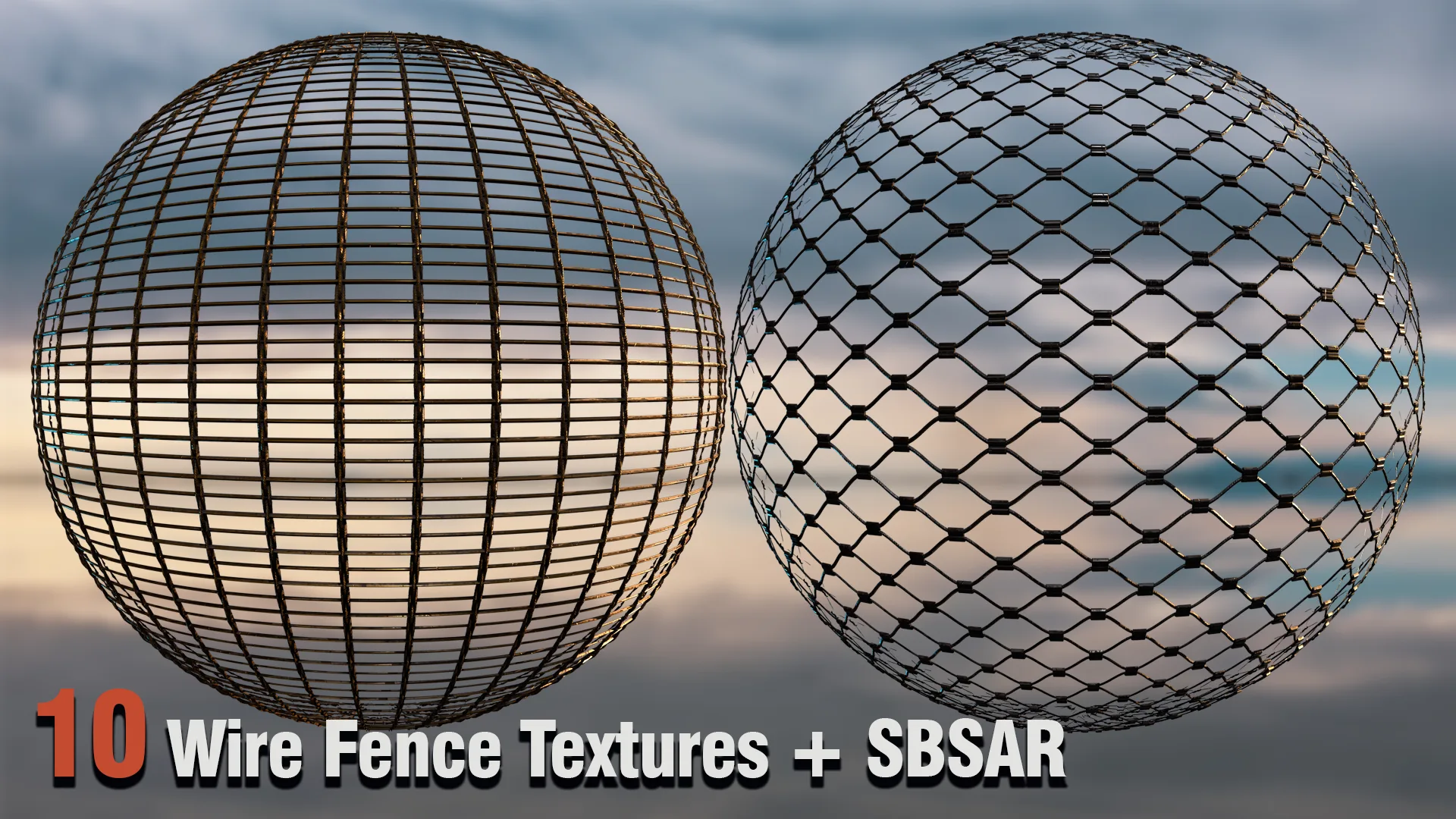 10 Wire Fence Textures + .SBSAR - FlippedNormals