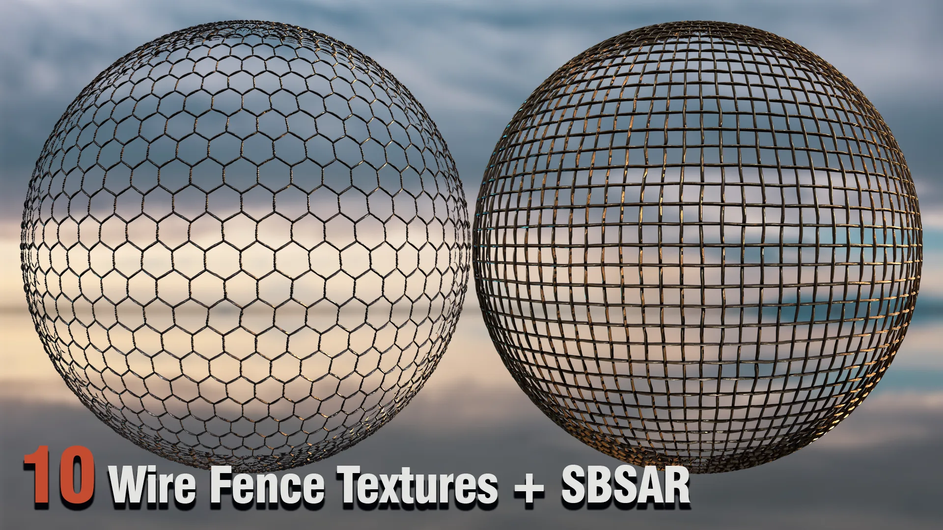 10 Wire Fence Textures + .SBSAR - FlippedNormals