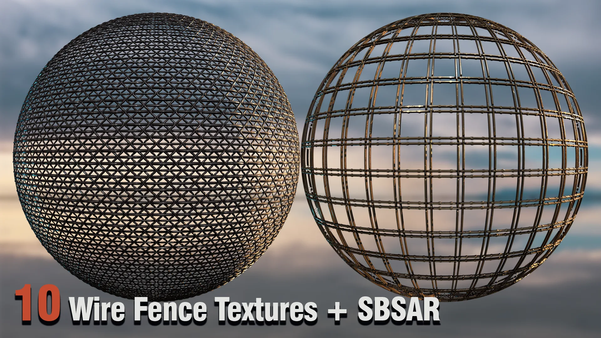 10 Wire Fence Textures + .SBSAR - FlippedNormals