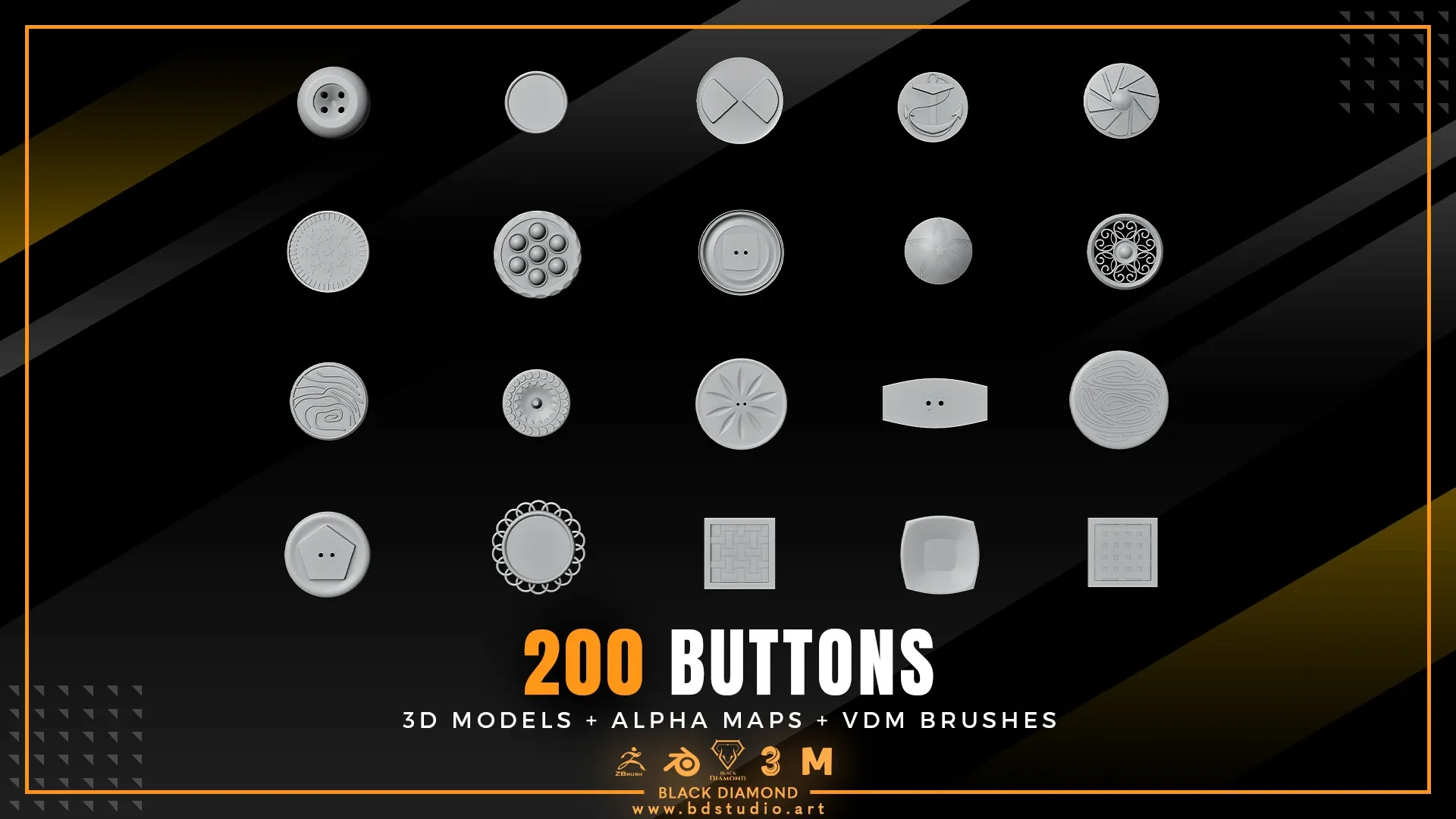 200 BUTTONS ( 3D MODELS + ALPHA - FlippedNormals