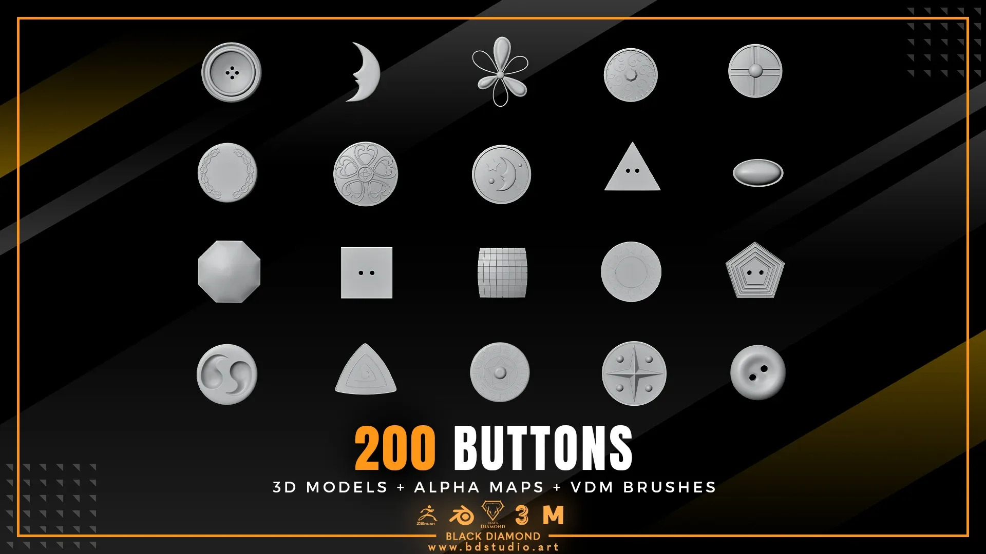 200 BUTTONS ( 3D MODELS + ALPHA - FlippedNormals