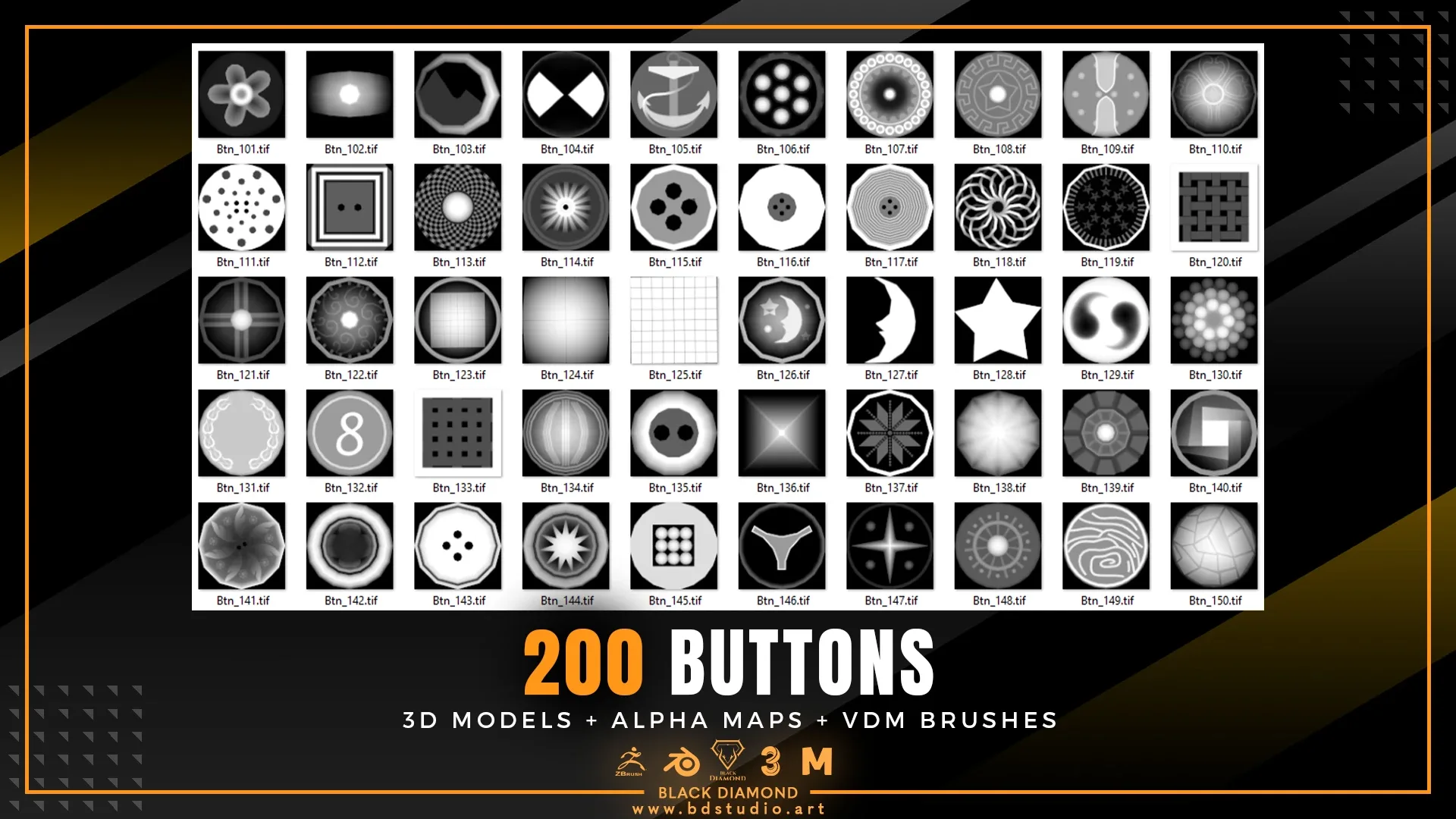 200 BUTTONS ( 3D MODELS + ALPHA - FlippedNormals