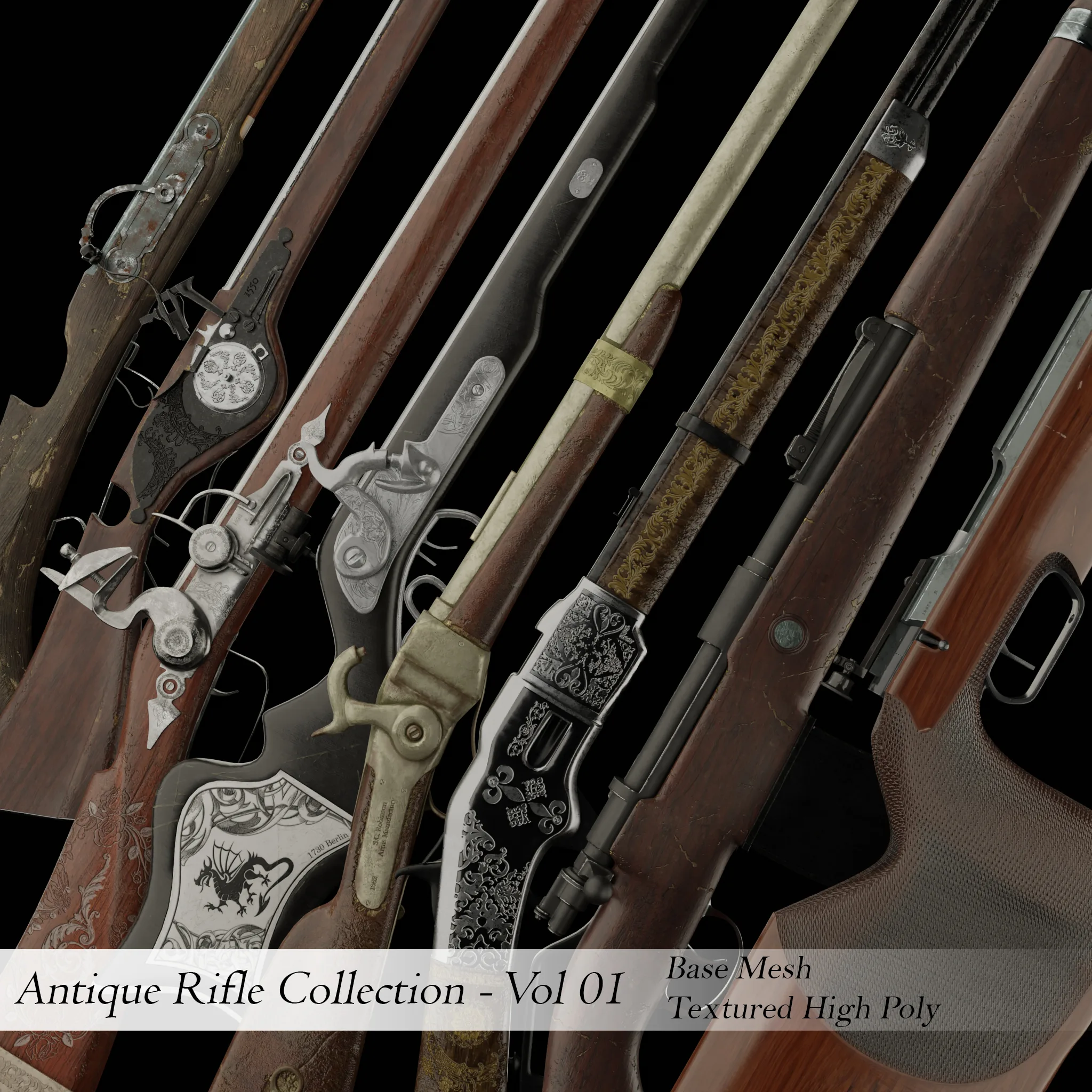 Antique Rifle Collection Basemesh - FlippedNormals