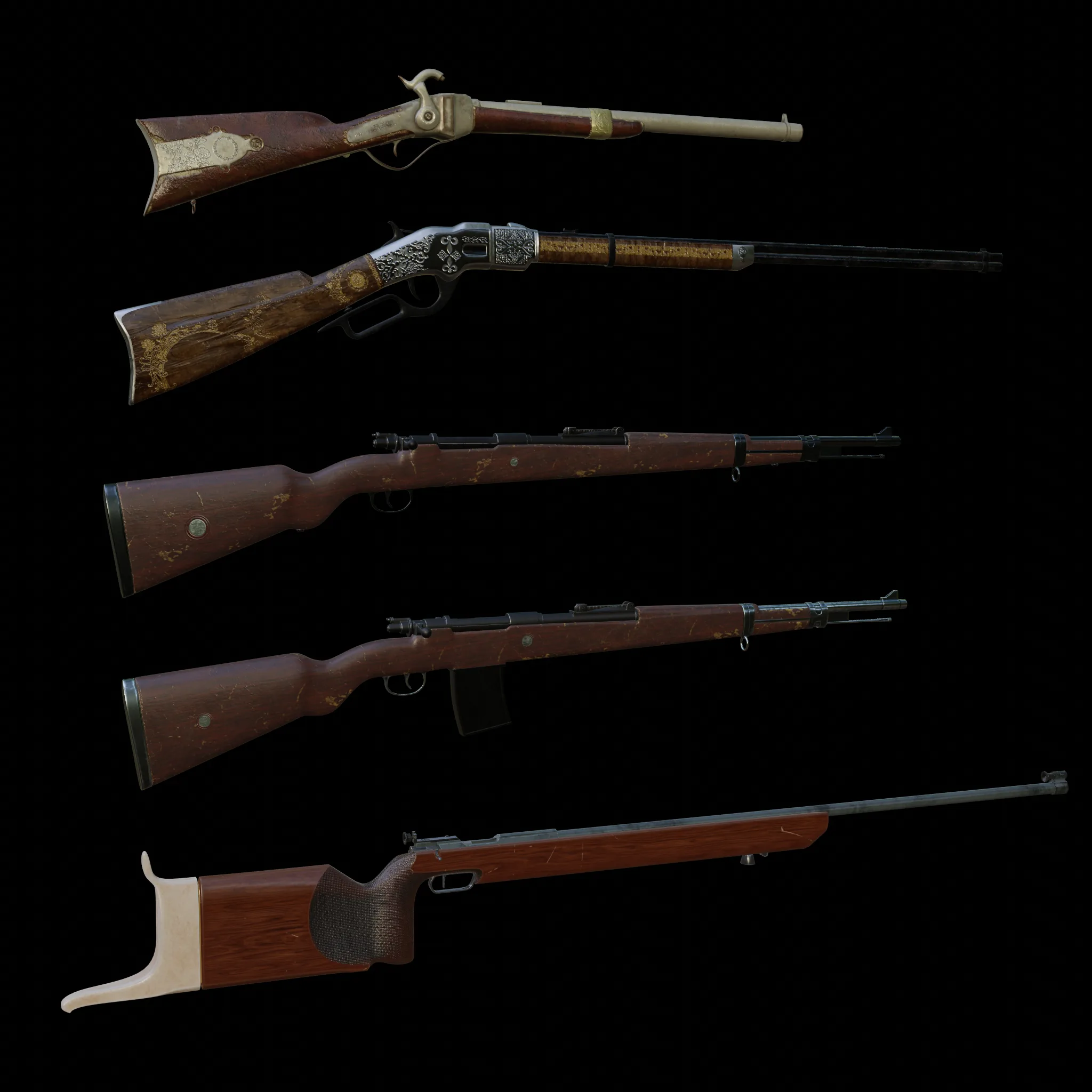 Antique Rifle Collection Basemesh - FlippedNormals