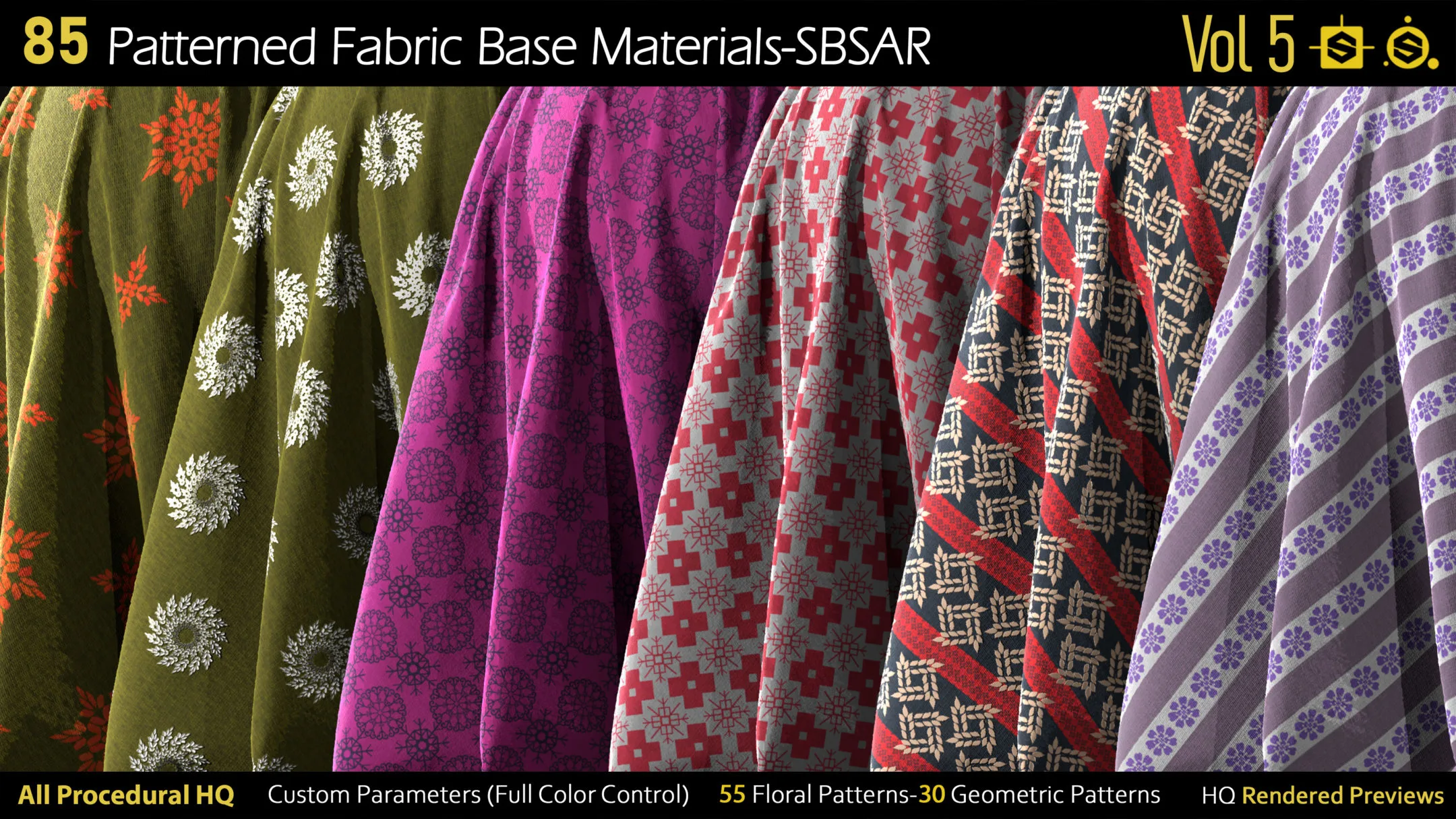 85 Patterned Fabric Base Materials-SBSAR - FlippedNormals