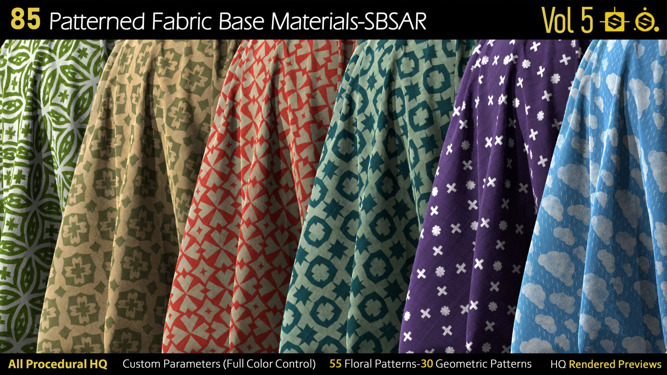 85 Patterned Fabric Base Materials-SBSAR - FlippedNormals