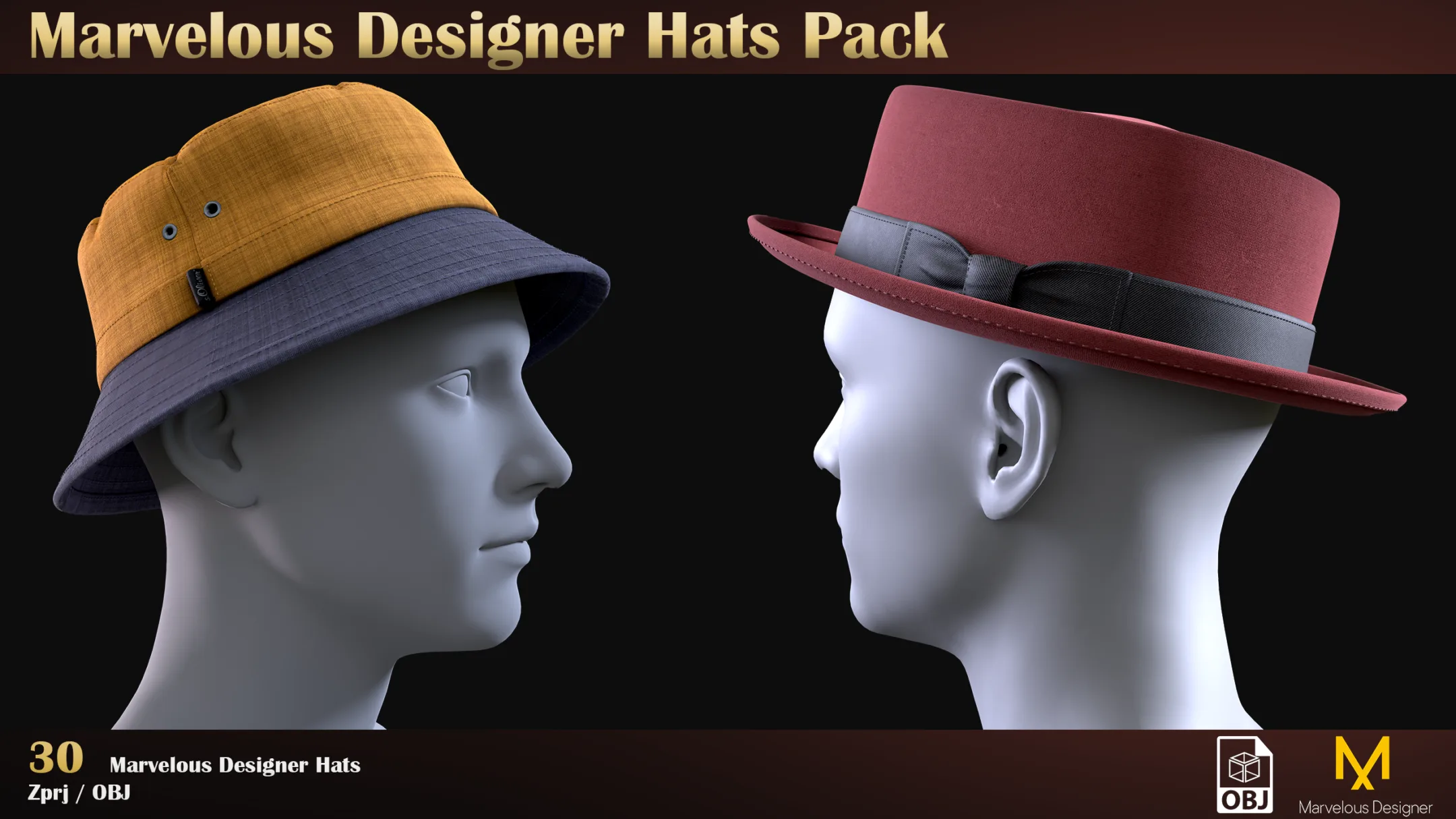 Marvelous Designer Hats Pack (including - FlippedNormals