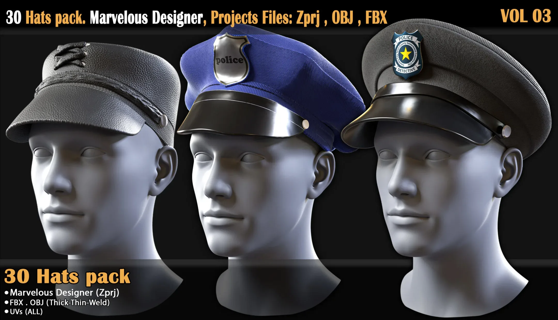 30 Hats pack. Marvelous Designer - FlippedNormals