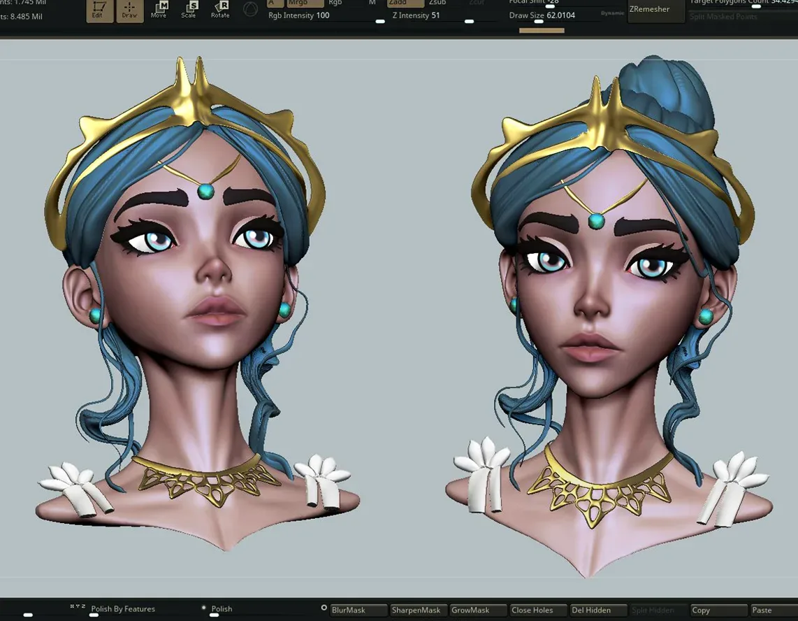 Stylized Female Face - JASMIN - FlippedNormals