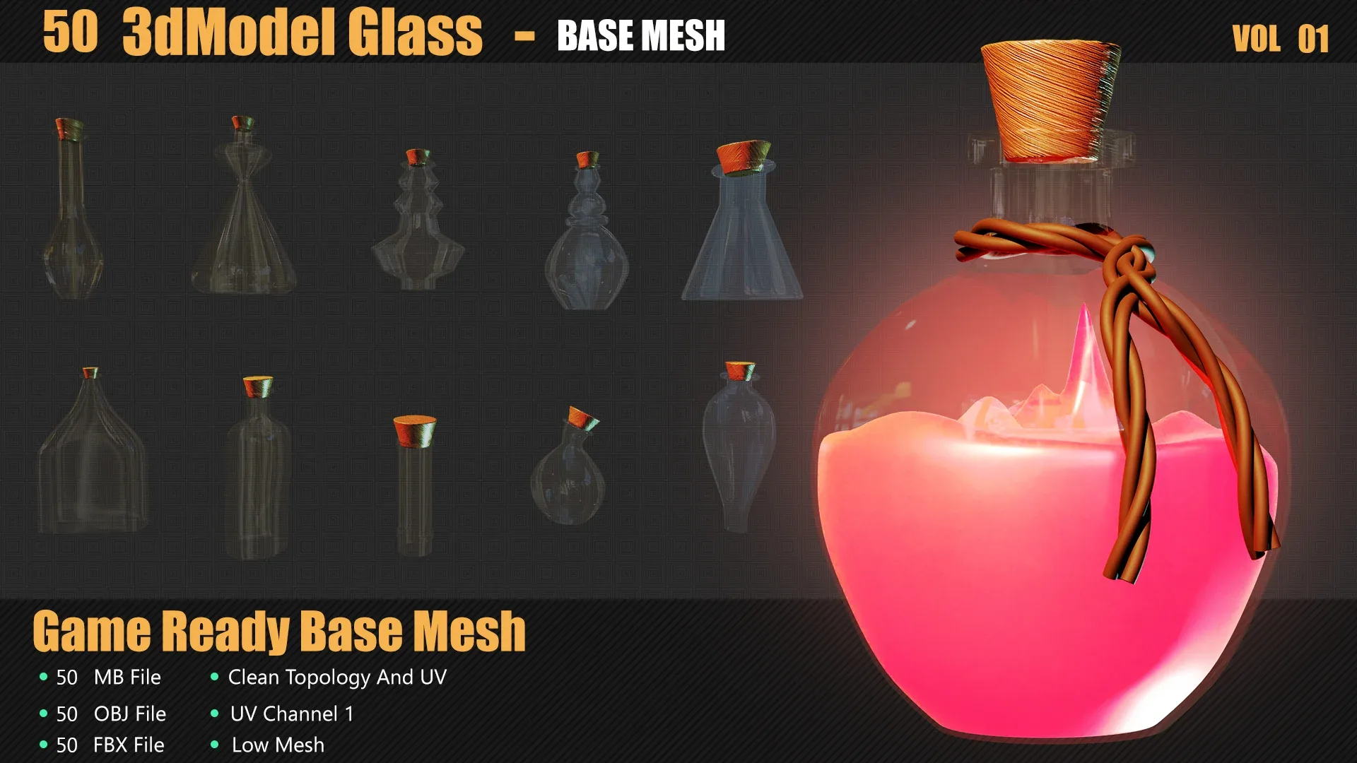 50 3D Glass Models Base Mesh In - FlippedNormals