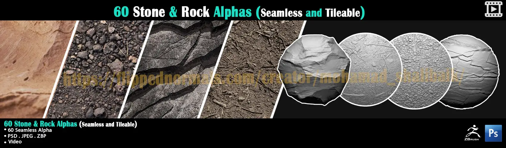 60 Stone & Rock Alphas (Seamless - FlippedNormals