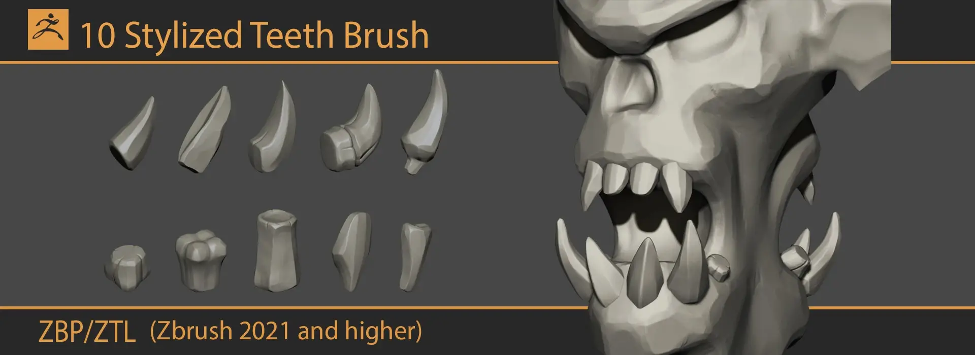 Stylized Teeth for Zbrush - FlippedNormals