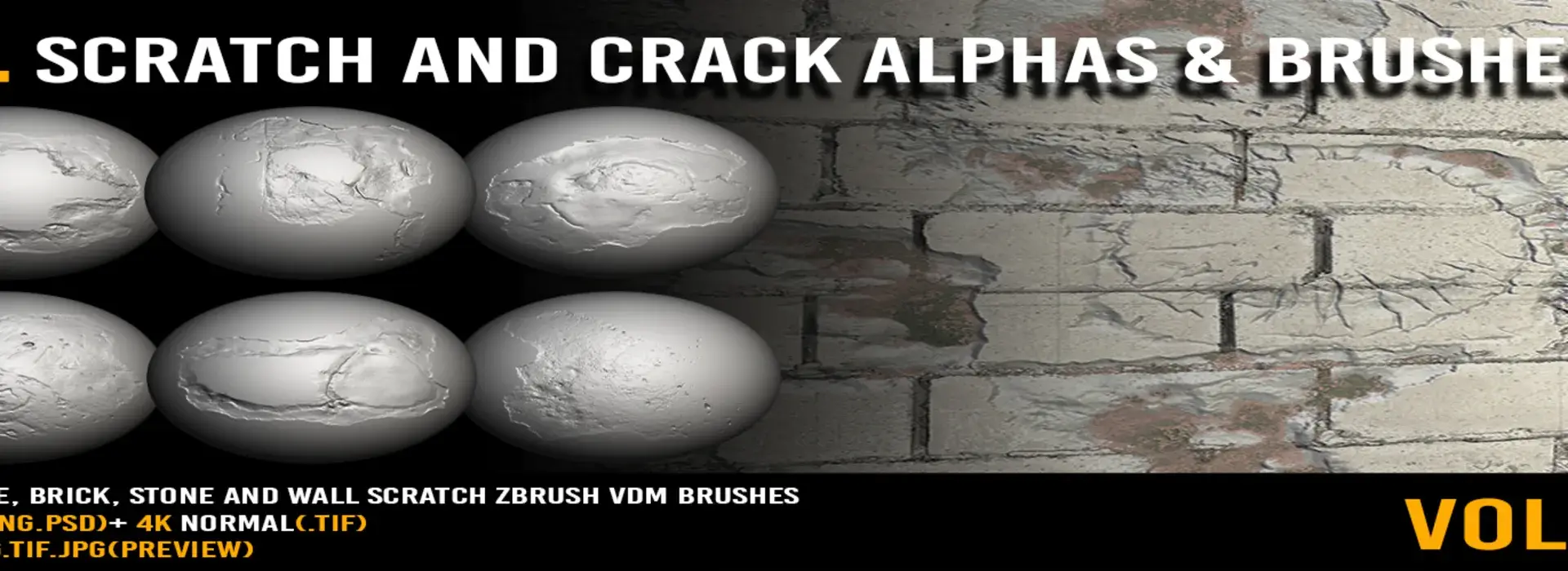 44 Zbrush Scratch And Crack Alphas - FlippedNormals