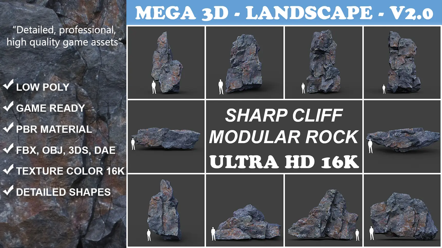 Low poly Ultra HD Sharp Cliff Modular - FlippedNormals