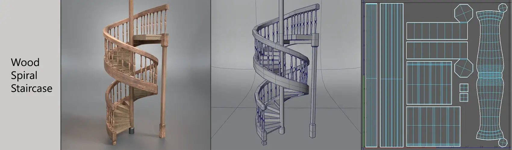 Wood Spiral Staircase PBR Model - FlippedNormals