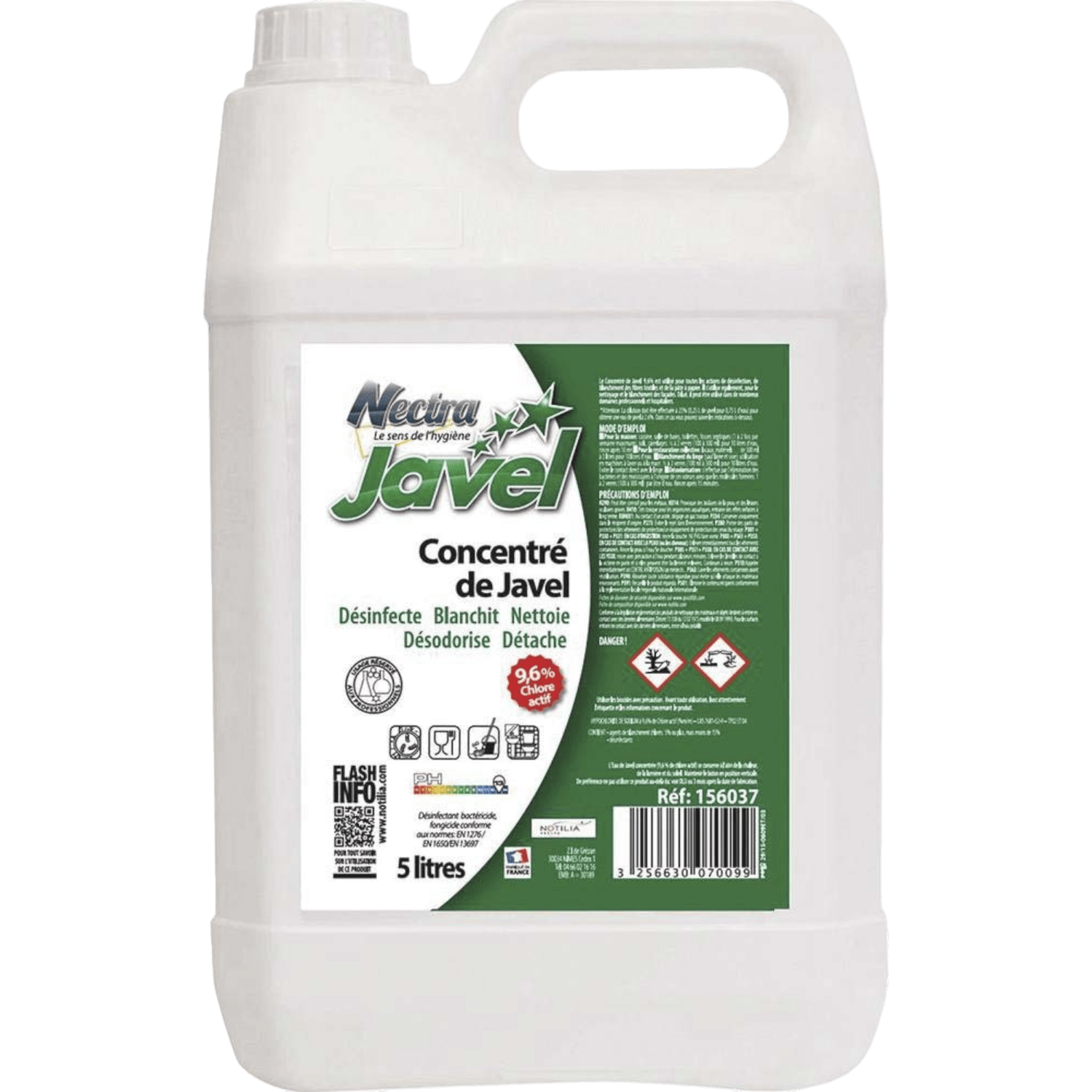 Eau de javel à 9,6% de chlore actif Nectra bidon de 5L | Paredes