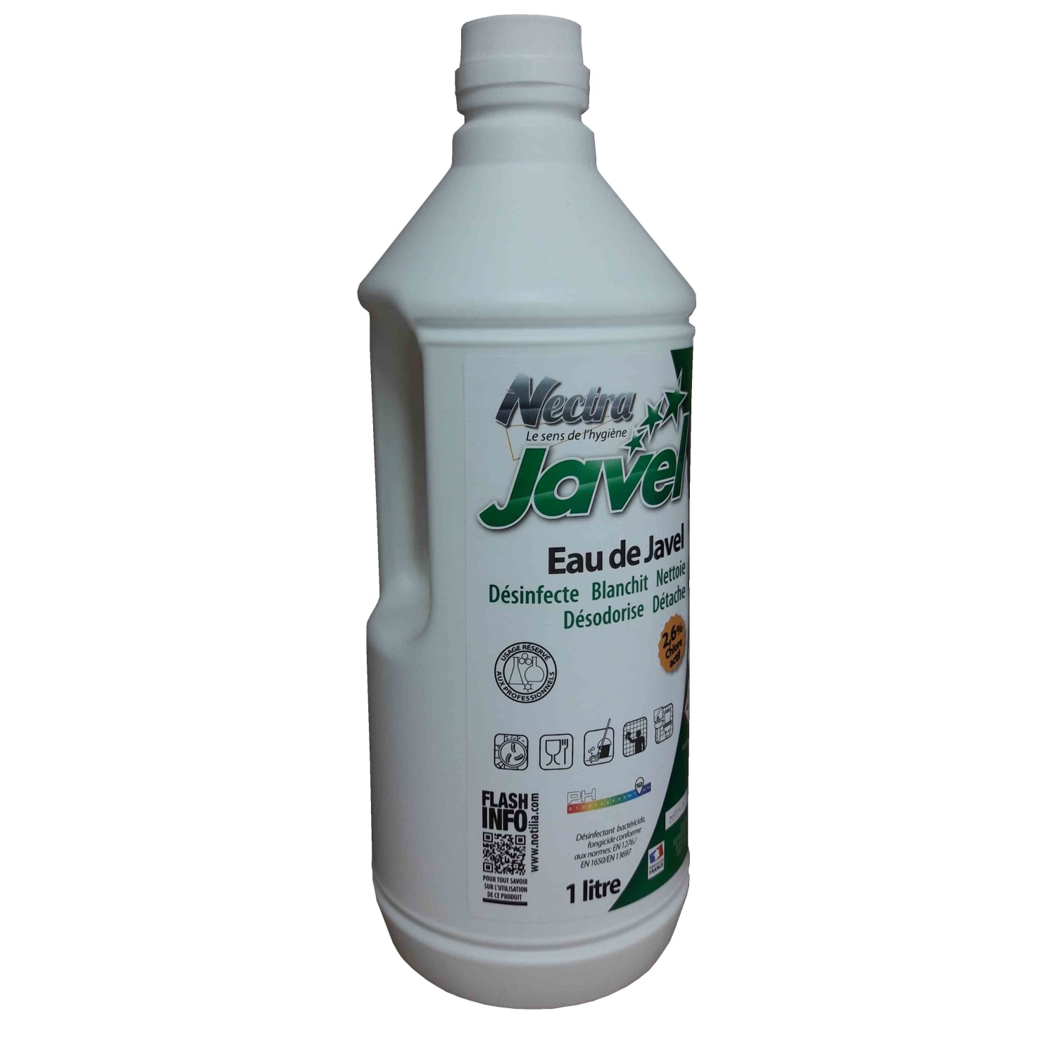 Eau de javel à 2,6% de chlore actif Nectra flacon de 1L | Paredes