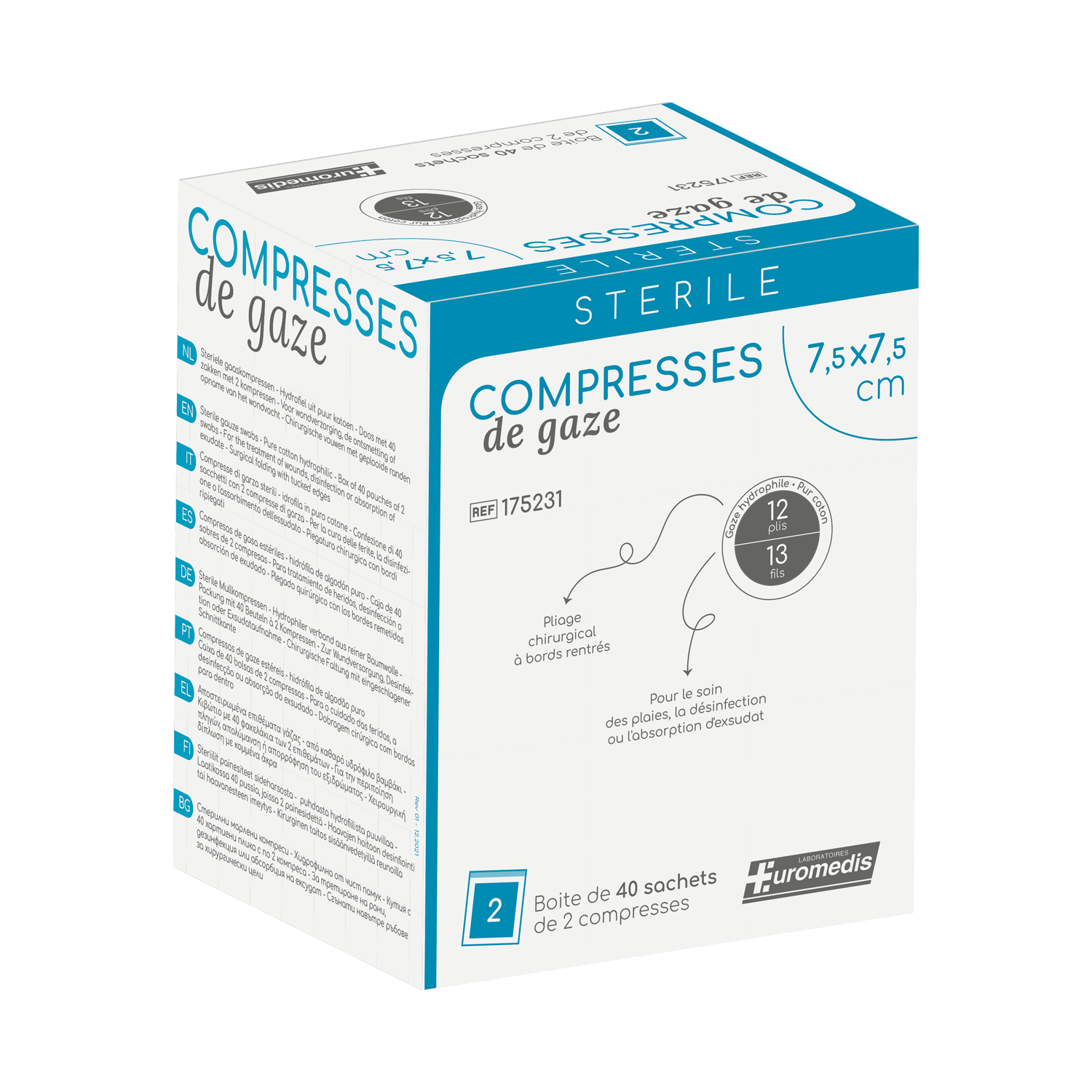 Compresses de gaze stérile100% coton Euromedis | Paredes