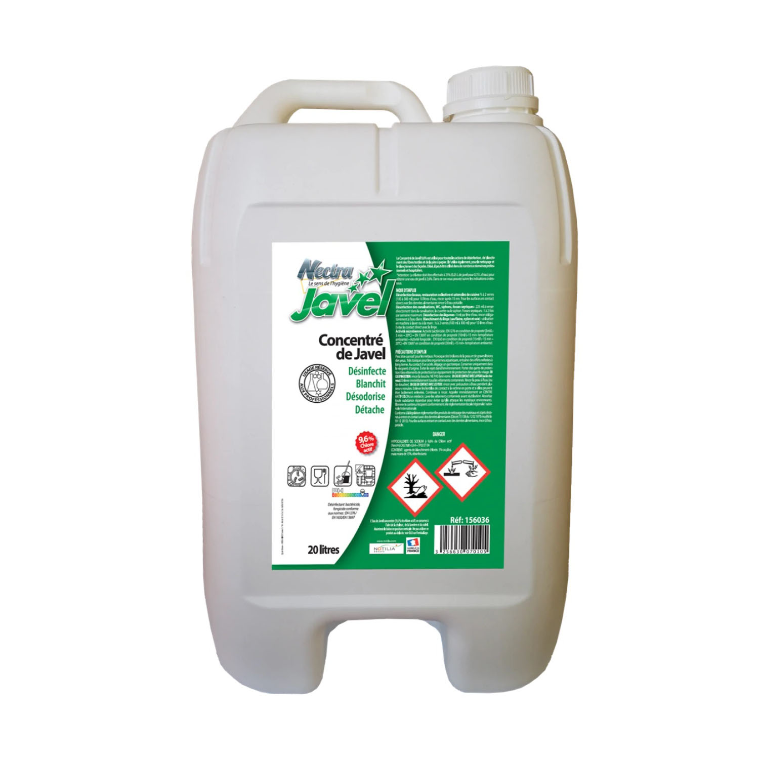 Eau de javel à 2,6% de chlore actif Nectra bidon de 20L | Paredes