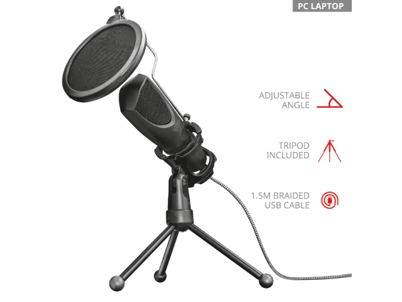 Trust GXT 232 Mantis 1.5m USB Cable Black Tripod Microphone ...