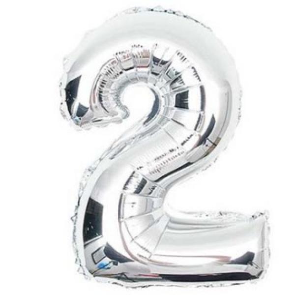 Silver Metallic Foil Balloon Number 2 - Party Supplies - PartyLady
