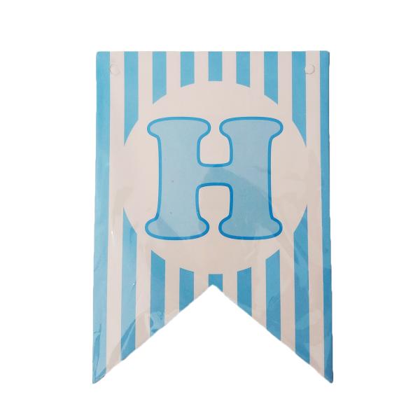 Light Blue Striped Happy Birthday Bunting - Party Supplies - PartyLady
