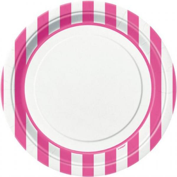 Pink Striped Paper Plates (8) - Party Supplies - PartyLady