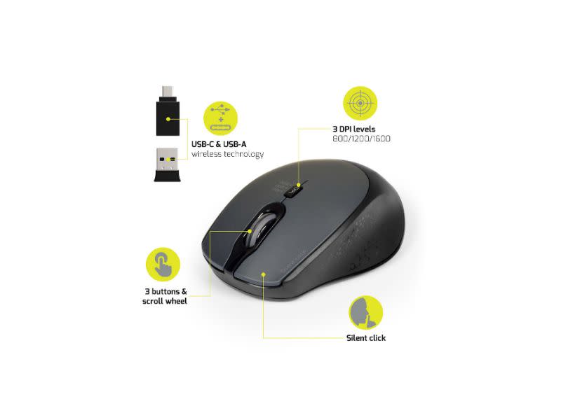Port Designs Wireless Silent 3 Button USB and Type-C Dongle Mouse ...