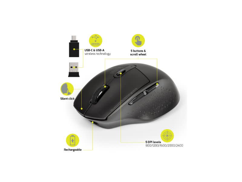 Port Designs Wireless Rechargeable 5 Button Bluetooth Mouse - Black ...