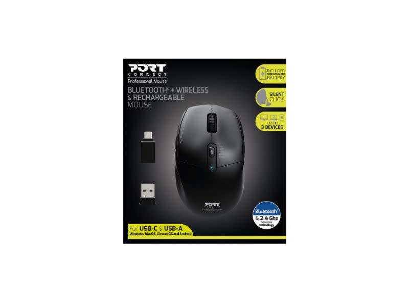 Port Designs Wireless Rechargeable 5 Button Bluetooth Mouse - Black ...