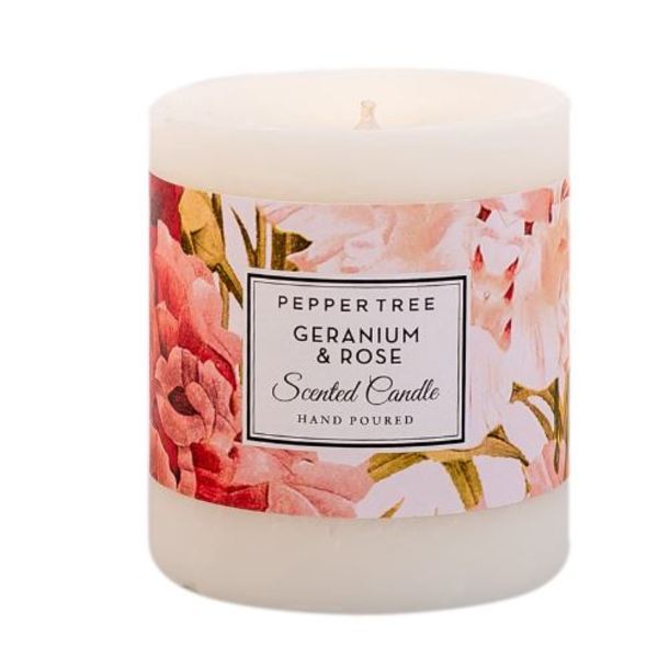 Geranium & Rose - Small Pillar Candle - Gifts and Hampers - Online gift shop