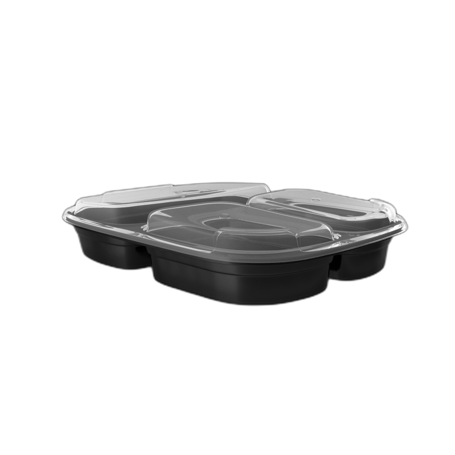 Black 9'' 3-Compartment Microwavable Container | Packachange | Packachange