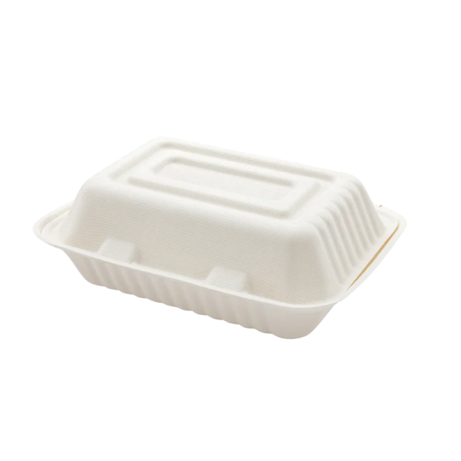 Sustainable Sugarcane Food Container | 9"x6"x3" Clamshell Box | Packachange