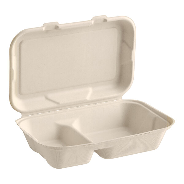 9"x6"x3" 2-Compartment Bagasse Takeaway Containers | Packachange