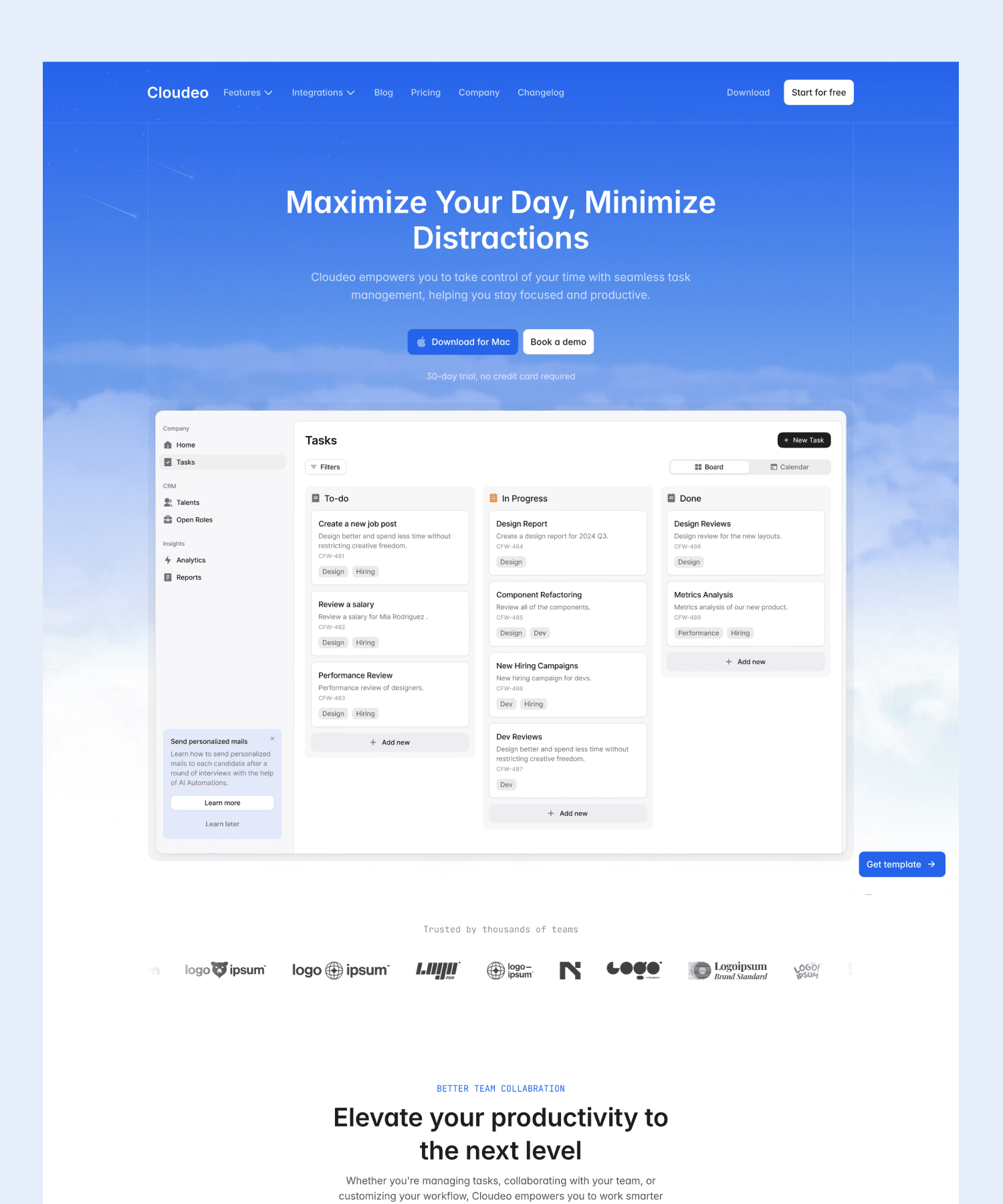 Cloudeo — AI Landing Page Template