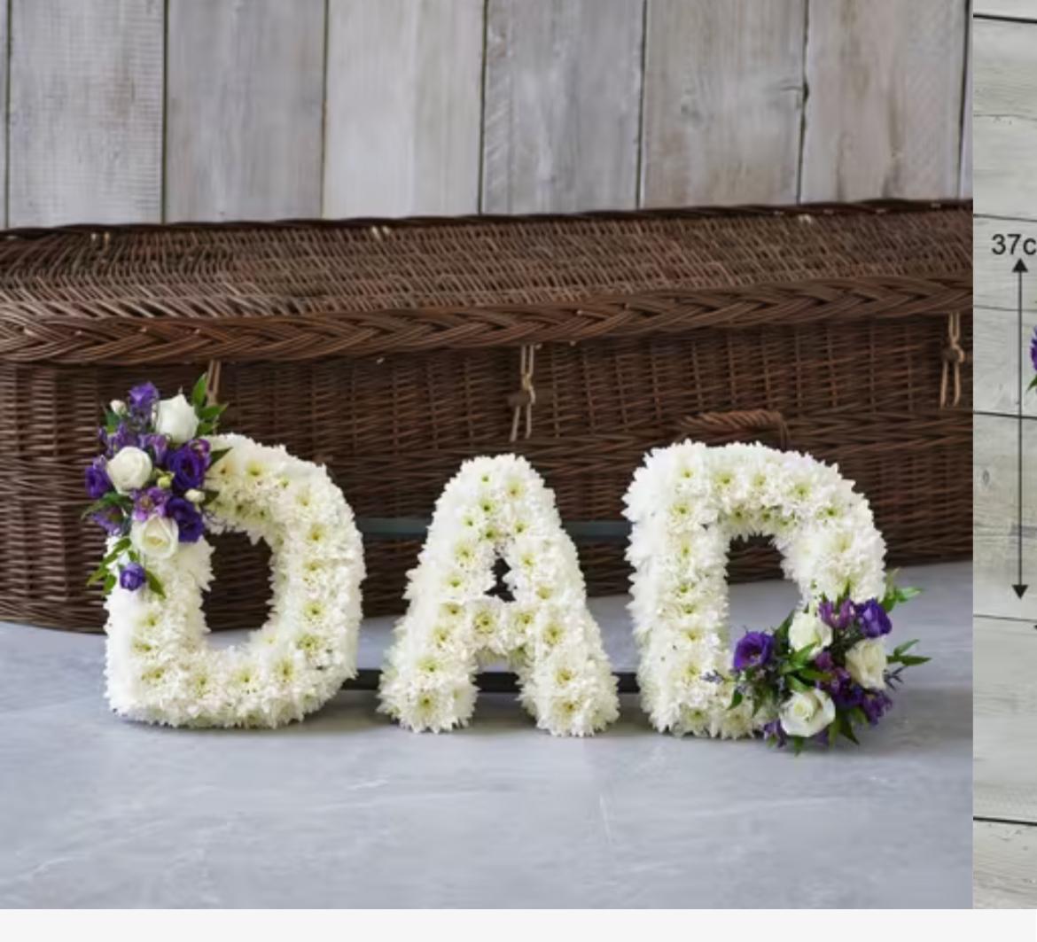 “DAD” Funeral Tribute Letters – White Floral Base Arrangement