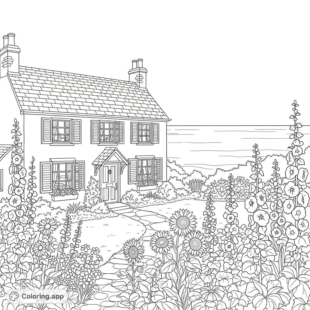 Charming Coastal Cottage Garden - Coloring.app