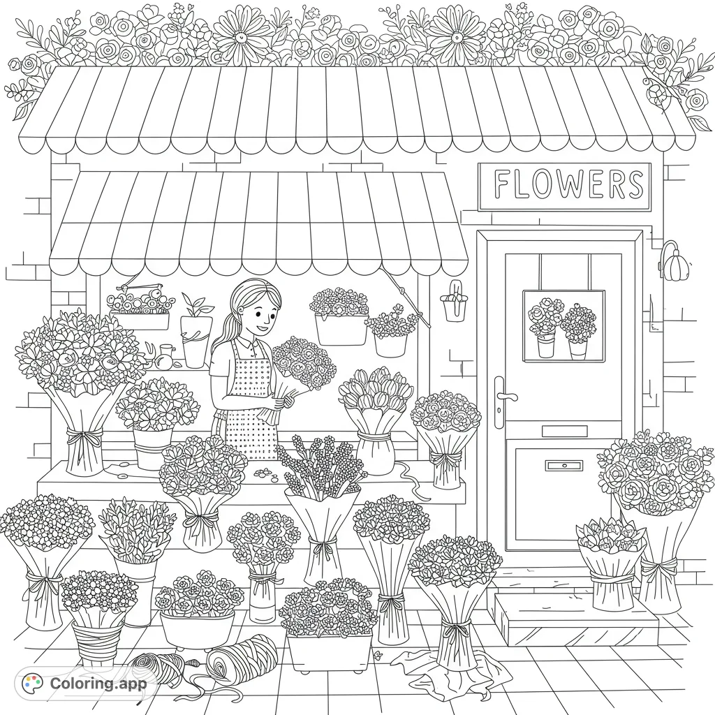Charming Flower Shop Scene - Coloring.app