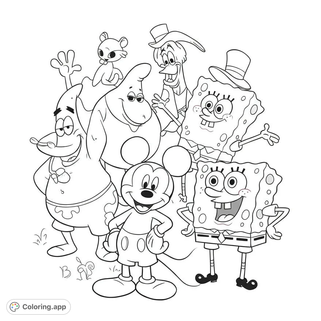 Cartoon Characters Coloring Page for Kids - Coloring.app