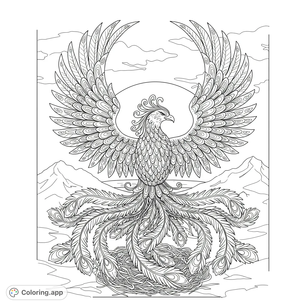 Phoenix Rising: Coloring Page - Coloring.app