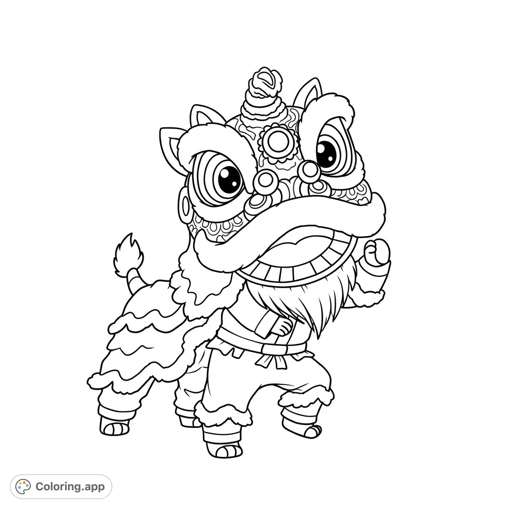 Playful Lion Dance Coloring Page - Coloring.app