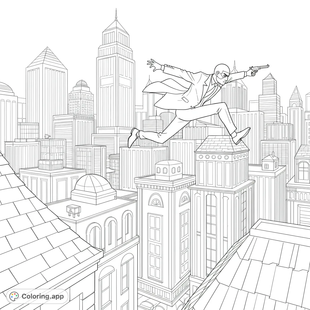 Spy's Rooftop Leap Coloring Page - Coloring.app