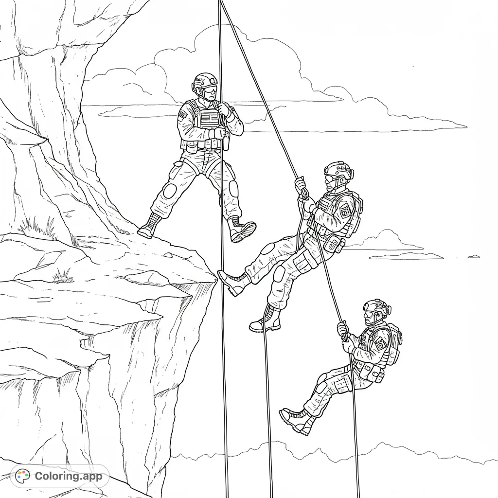 Navy SEALs Rappelling Coloring Page - Coloring.app