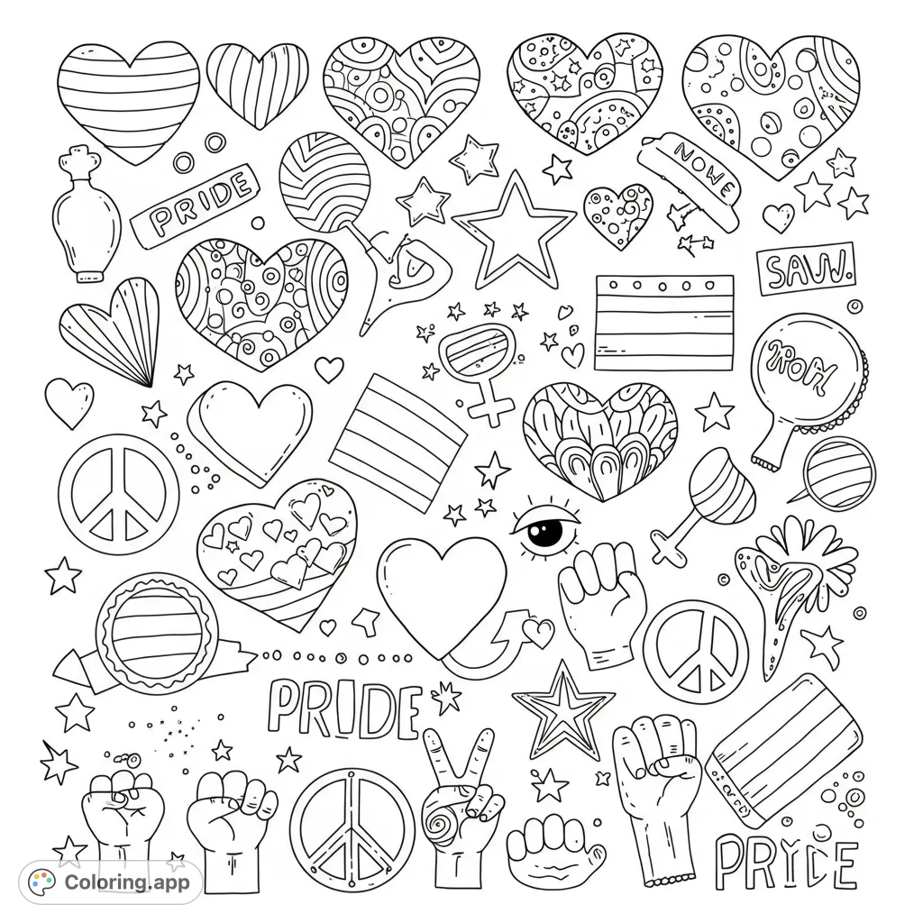 Pride Symbols Rainbow Coloring Page - Coloring.app