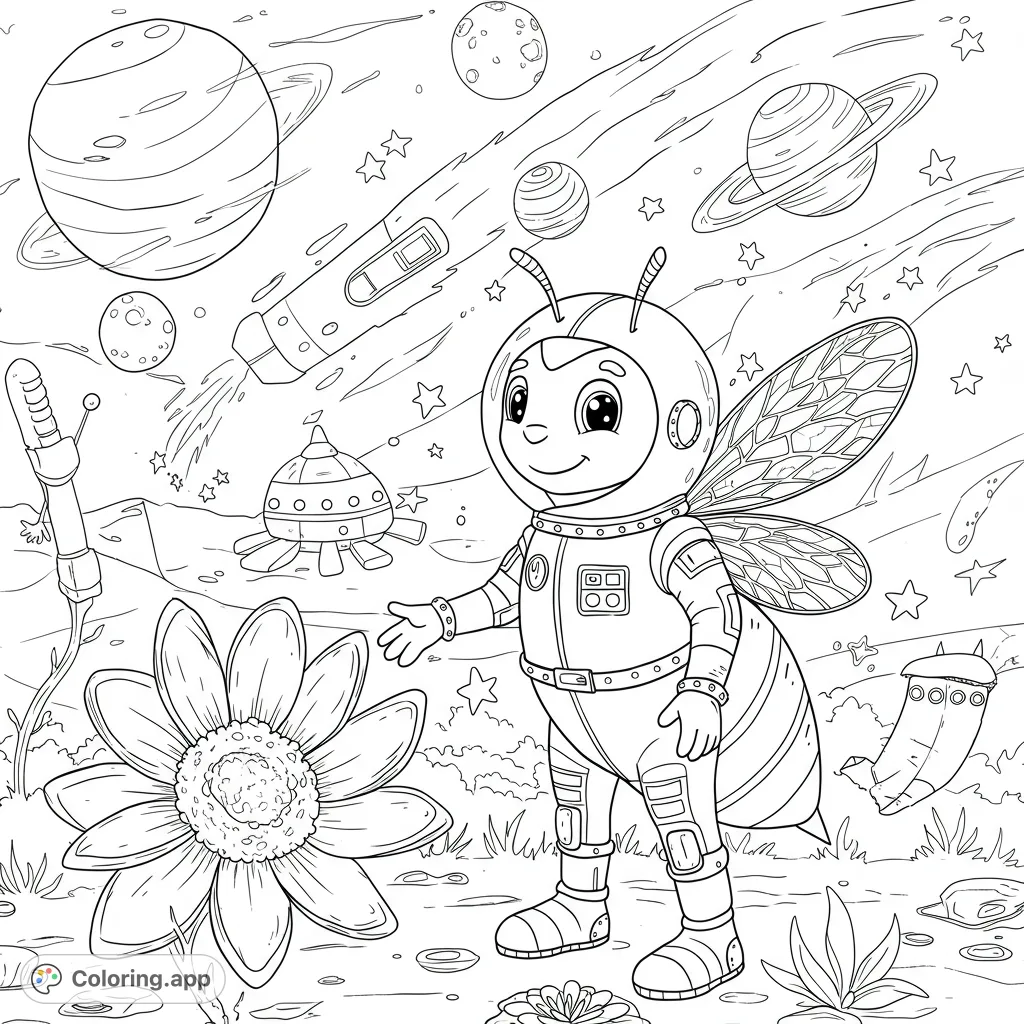 Cosmic Bee Space Explorer - Coloring.app