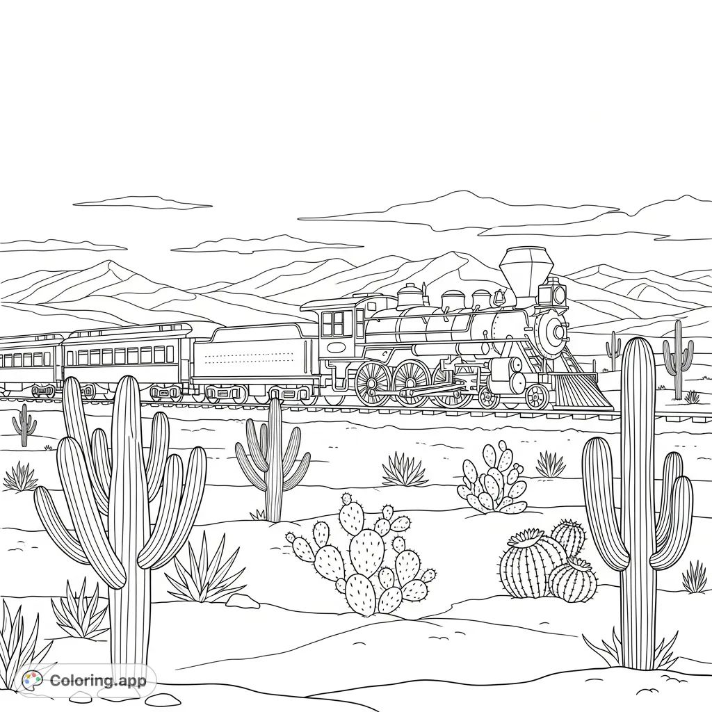 Desert Train Journey - Coloring.app