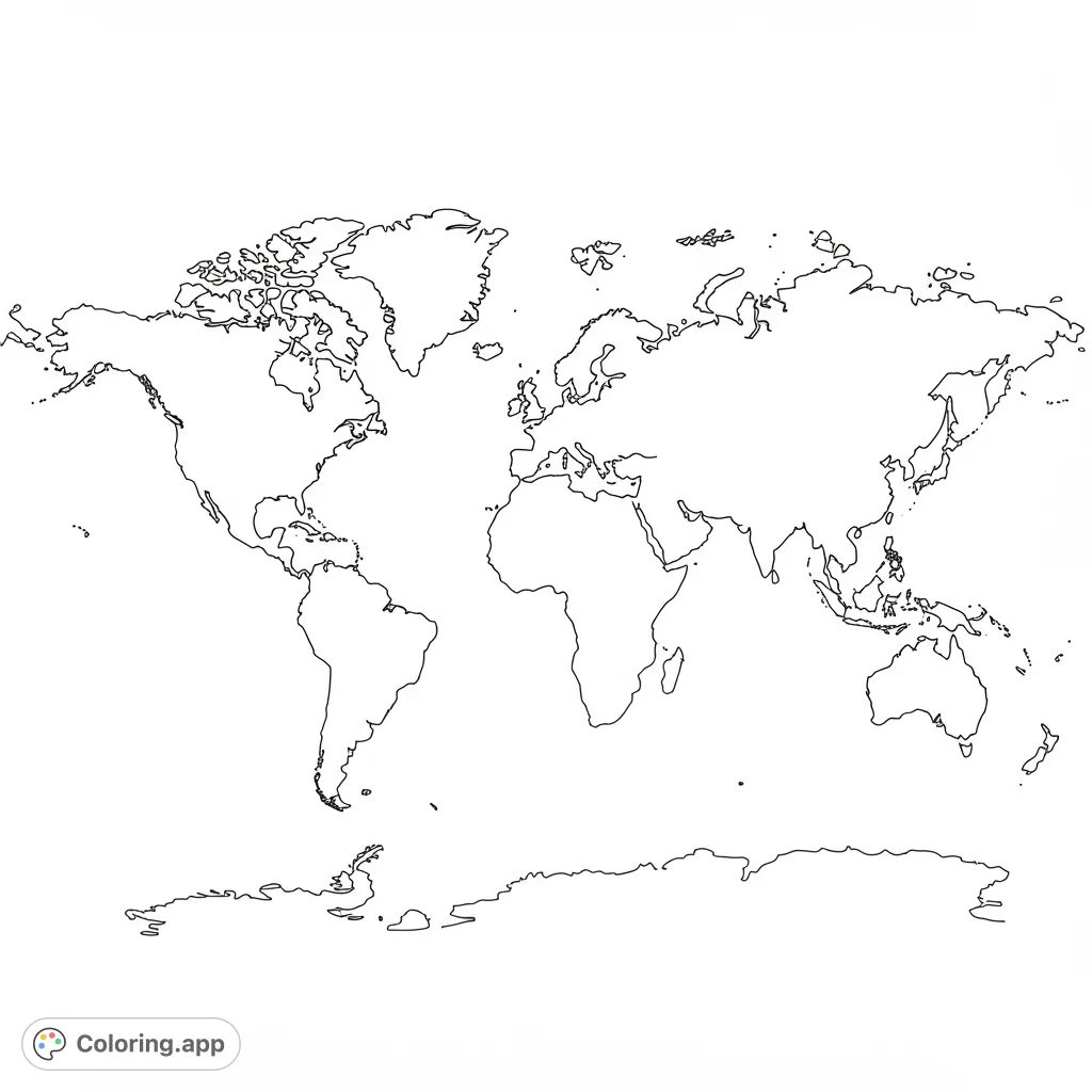 Detailed World Map Outline - Coloring.app