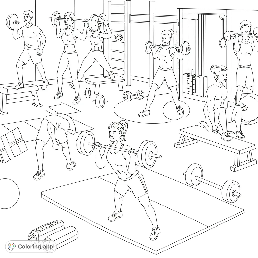 Dynamic Gym Workout Scene - Coloring.app